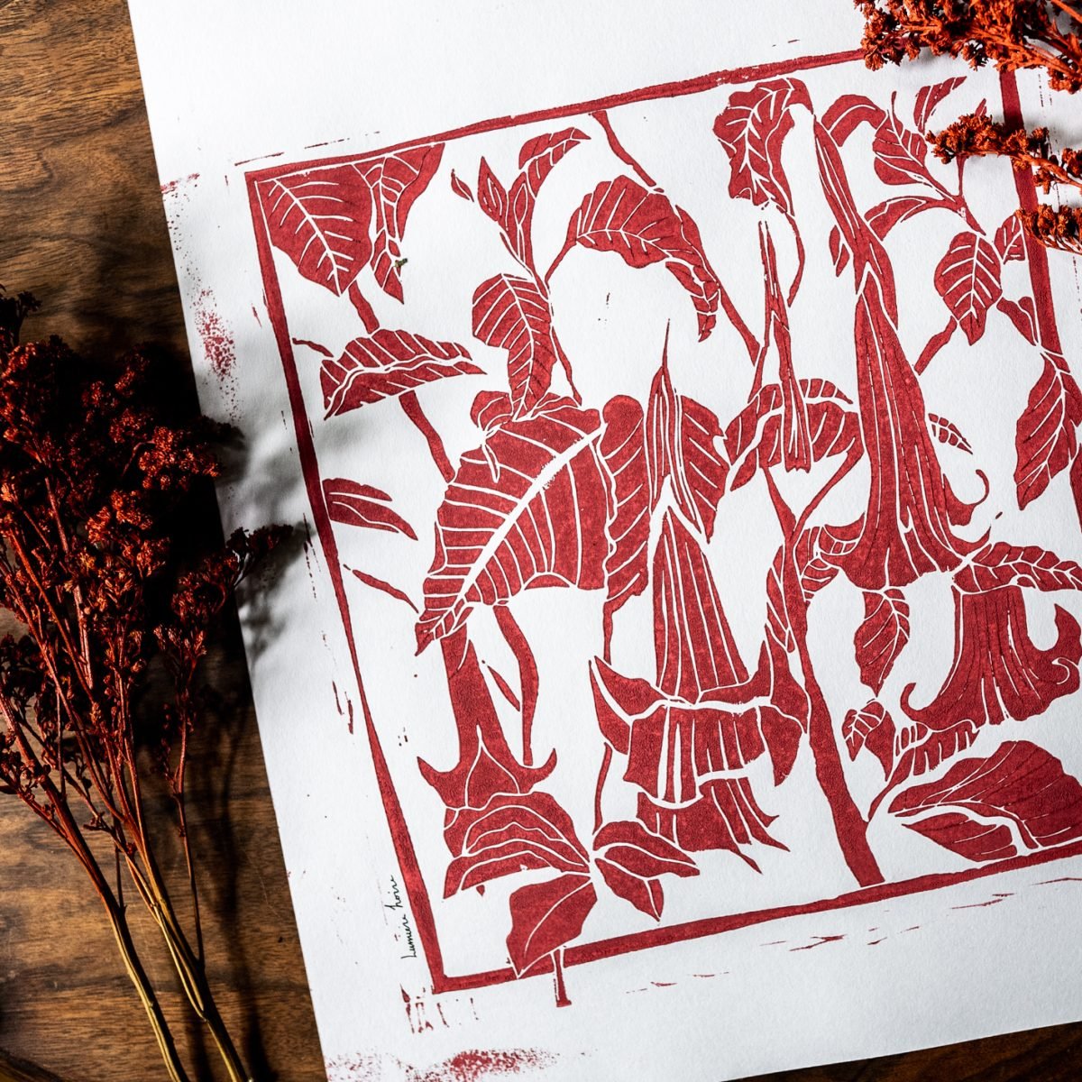 Brugmansia - Angel trumpet - Linocut – Lumière Noire